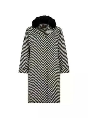 MOORER Zigzag-pattern Coat With Fur Collar