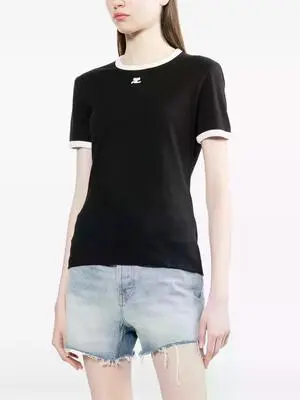 COURREGES Logo-embroidered T-shirt - Black