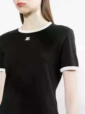 COURREGES Logo-embroidered T-shirt - Black
