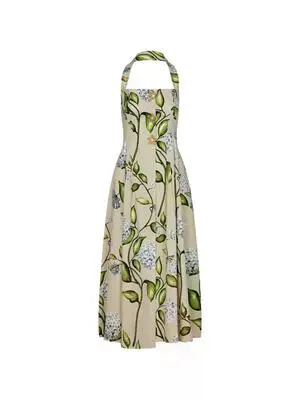 Oscar De La Renta Flower-print Halter-neck Midi Dress - Neutrals