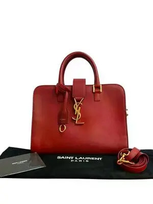 Saint Laurent Baby Leather Monogram Cabas Satchel - Red