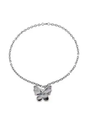 POISONED HEARTS Butterfly Pendant Chain Necklace - Silver