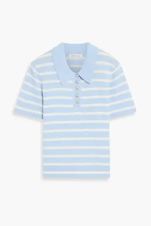 Veronica Beard Striped Cashmere Polo Sweater - Light Blue