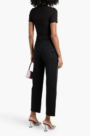 AREA Cutout Crystal-embellished Straight-leg Jeans - Black