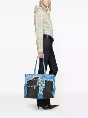 Acne Studios Distressed Padlock-detail Tote Bag - Blue