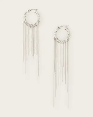ALLSAINTS Nia Drop Chain Hoop Earrings - Silver