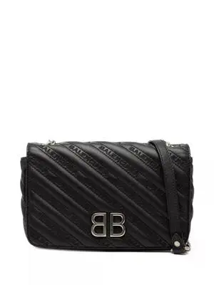 Balenciaga Embossed Leather Wallet On Chain Crossbody Bag - Black