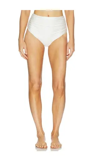 Simkhai Teya High Waisted Ruched Bikini Bottom - White