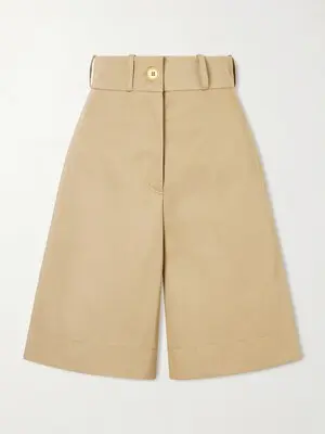 PATOU Embroidered Cotton-twill Shorts - Neutrals