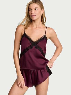 Victoria's Secret Satin Lace-trim Cami & Flutter Short Set - Pink