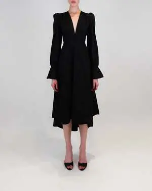 Azeeza Willow Poplin Midi Dress - Black