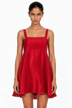 Azeeza Griffon Raw Silk Mini Dress - Ruby