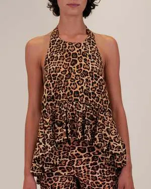 Azeeza Winston Printed Raw Silk Top - Leopard