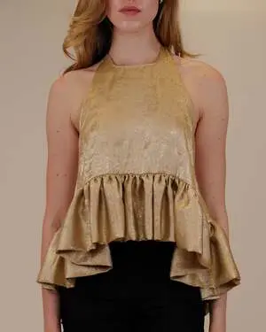 Azeeza Winston Lamé Top - Gold