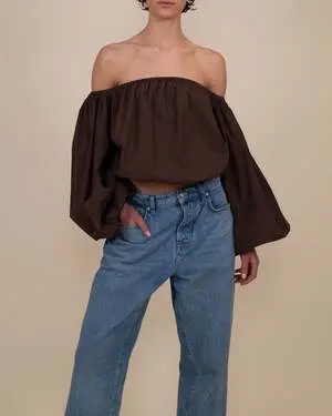 Women's Chocolate Poplin Blouse