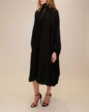 Azeeza Emlyn Raw Silk Midi Dress - Black