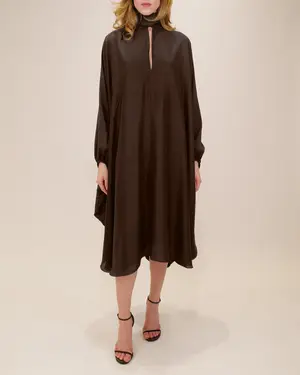 Azeeza Emlyn Raw Silk Midi Dress - Black