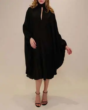 Azeeza Emlyn Raw Silk Midi Dress - Black