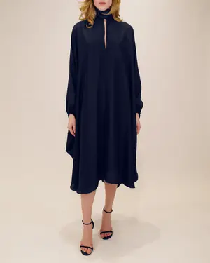 Azeeza Emlyn Raw Silk Midi Dress - Navy