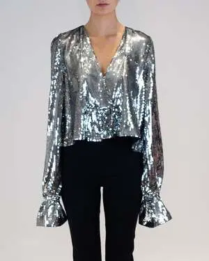 Azeeza Thistle Sequin Blouse Silver Sequin