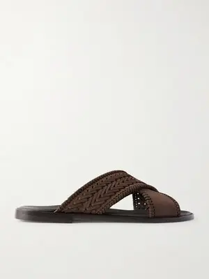 Manolo Blahnik Tex Nubuck-trimmed Leather Sandals - Brown