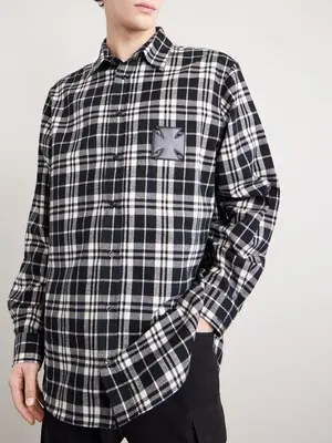 Vetements Leather-appliquéd Checked Cotton-flannel Shirt
