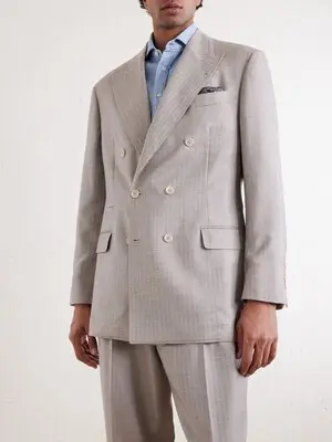 TOM FORD Double-breasted Herringbone Suit Jacket - Neutrals