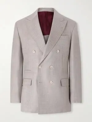 TOM FORD Double-breasted Herringbone Suit Jacket - Neutrals