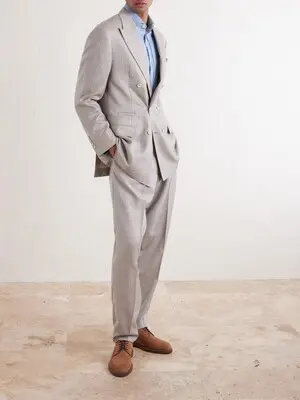 TOM FORD Double-breasted Herringbone Suit Jacket - Neutrals