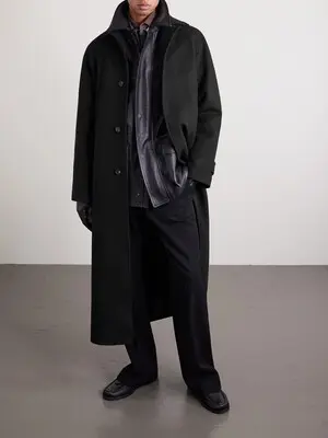 SAMAN AMEL Belted Wool Overcoat - Black