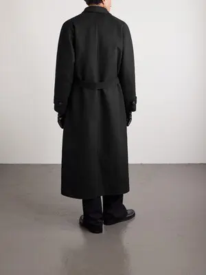SAMAN AMEL Belted Wool Overcoat - Black