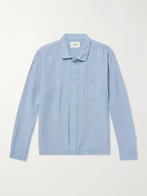 Folk Patch Cotton-seersucker Shirt - Blue