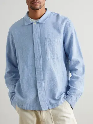Folk Patch Cotton-seersucker Shirt - Blue