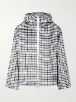 JIL SANDER Padded Checked Silk-blend Hooded Jacket