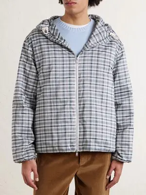 JIL SANDER Padded Checked Silk-blend Hooded Jacket