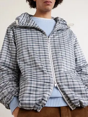 JIL SANDER Padded Checked Silk-blend Hooded Jacket