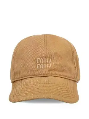 Miu Miu Miu Miu Drill Baseball Cap With Embroidered Logo Neutrals