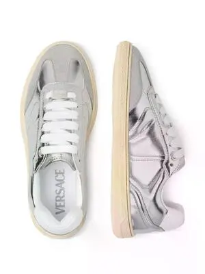 Versace Greca Court Metallic Leather Sneakers - Silver