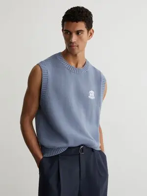 REISS Coben Monogram Embroidered Knit Vest - Powder Blue