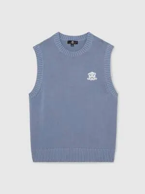 REISS Coben Monogram Embroidered Knit Vest - Powder Blue