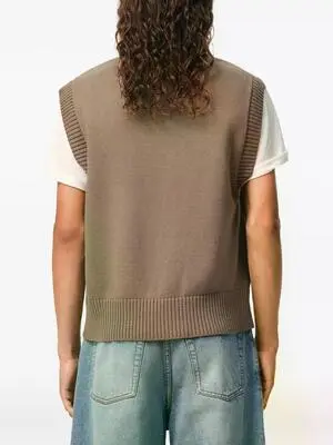 AMI Paris Wool-cotton Blend V-neck Vest With De Coeur Intarsia