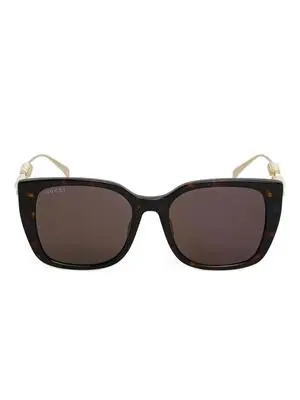 Gucci Pearl-detail Square-frame Sunglasses - Brown
