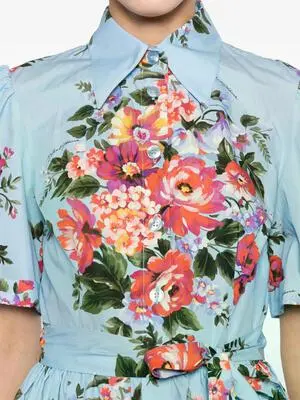 Dolce & Gabbana Floral-print Belted Midi Dress - Blue