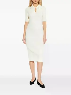 JIL SANDER Keyhole Ribbed Midi Dress - Neutrals