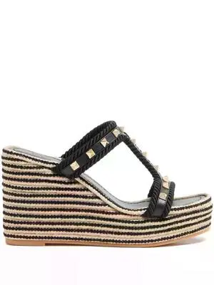 Valentino Garavani Studded-detail Rope Wedge Espadrilles - Black