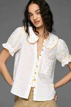 PILCRO The Keira Embroidered Blouse - White / Yellow
