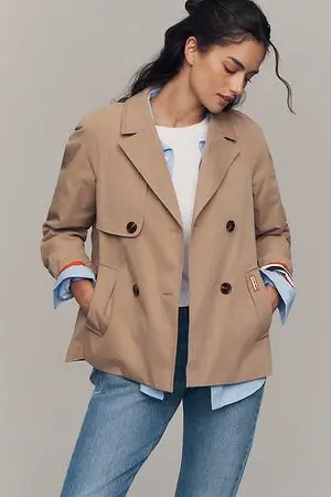 Hunter Tina Striped Double-Breasted Trench Coat Jacket Tan
