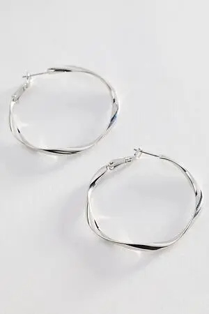 Anthropologie Hammered Hoop Earrings - Silver