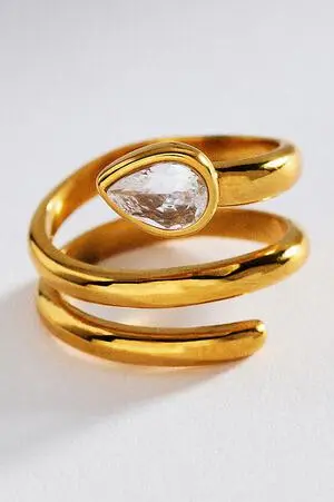 Anthropologie Crystal Teardrop Wrap Ring - Gold