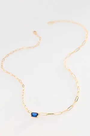 Anthropologie Suspended Crystal Link Necklace - Sapphire